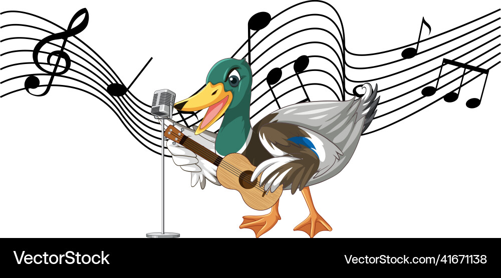 Duck play guitar ukulele with music note Vector Image