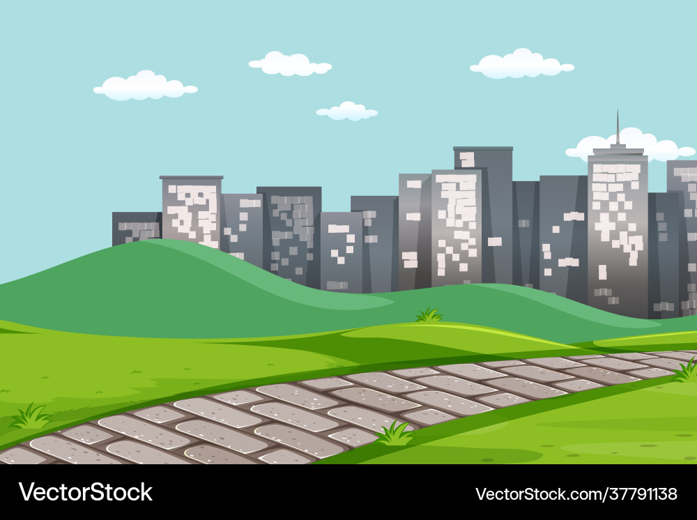 Empty park scene with many city on background Vector Image