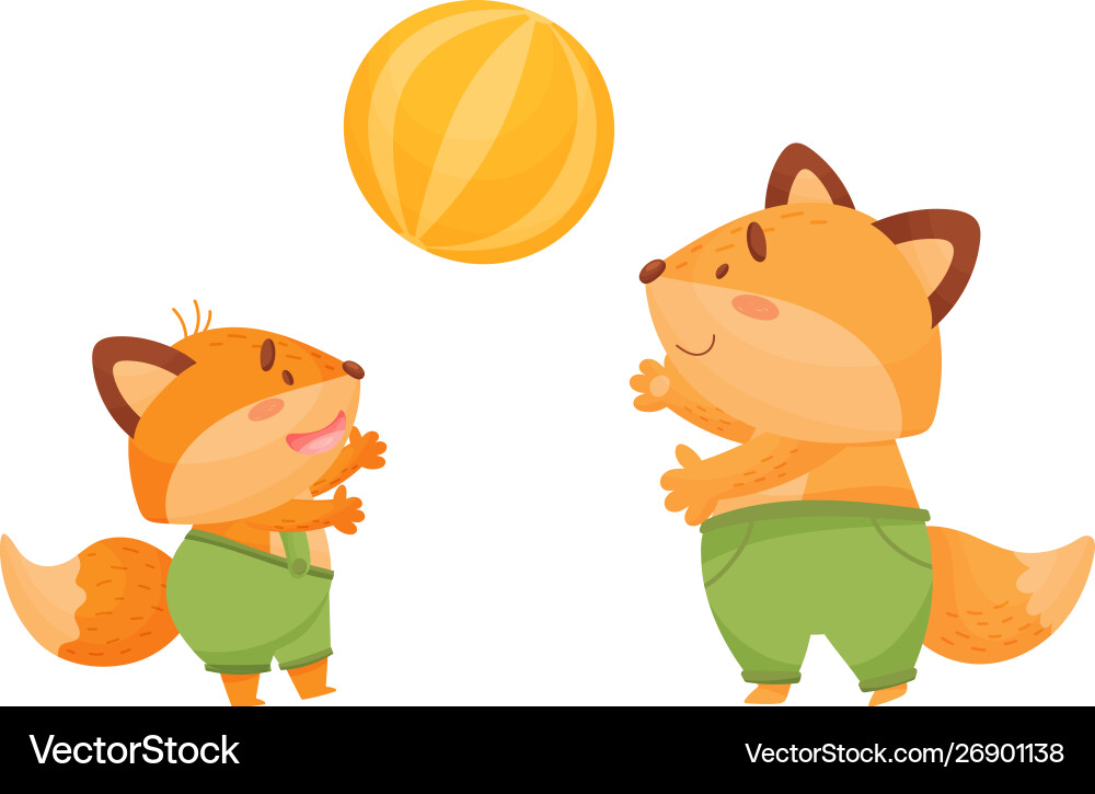 Foxes dad and son play ball Royalty Free Vector Image