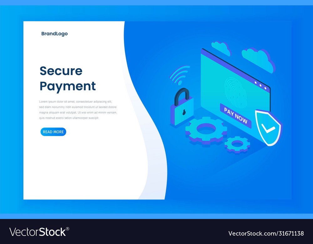 Isometric secure payment landing page Royalty Free Vector