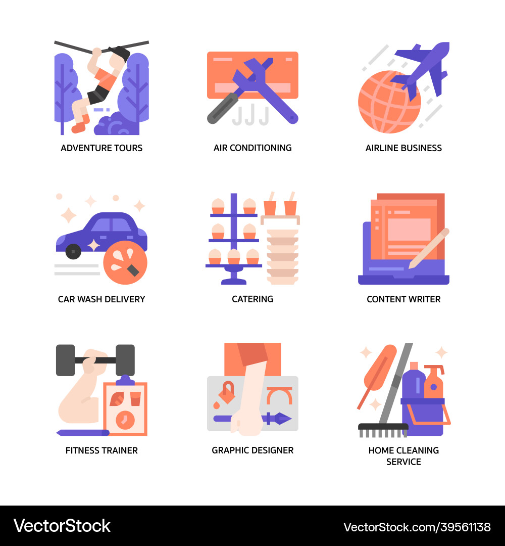 Services business icons set Royalty Free Vector Image