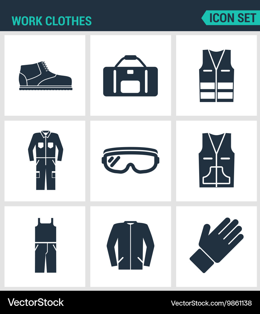 Set modern icons work clothes shoes Royalty Free Vector