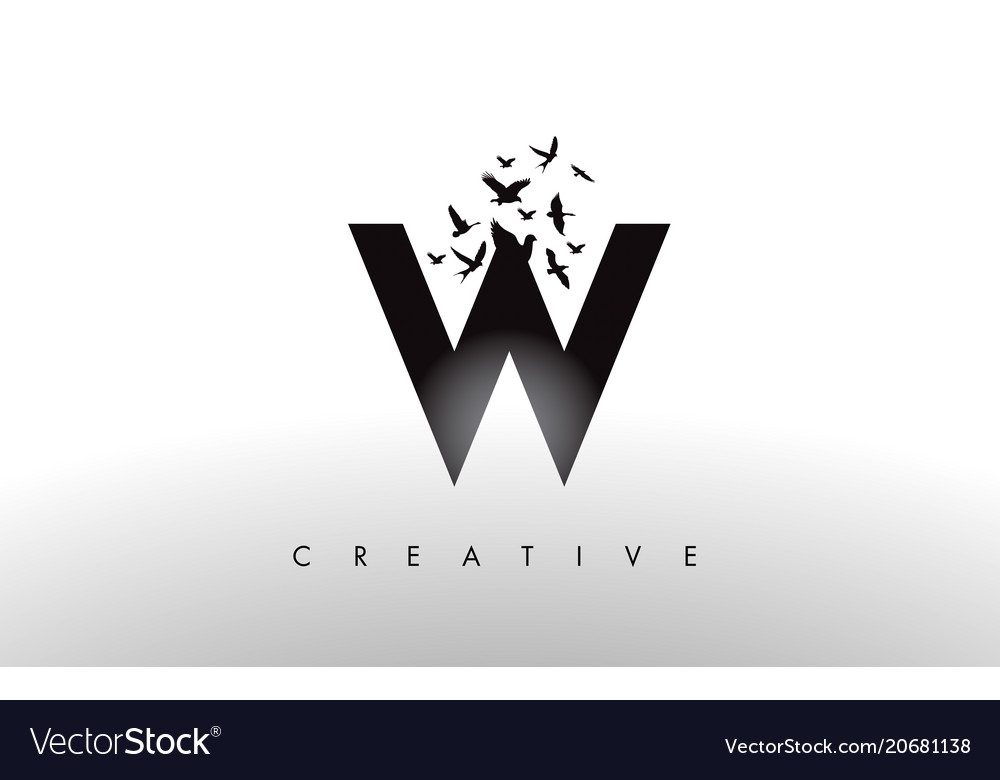 W logo letter with flock of birds flying Vector Image