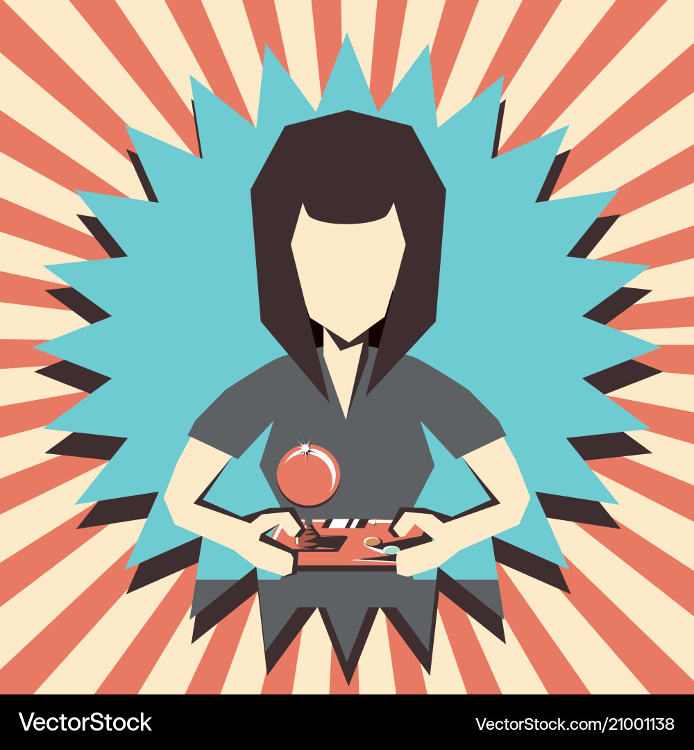 Woman playing video game retro Royalty Free Vector Image