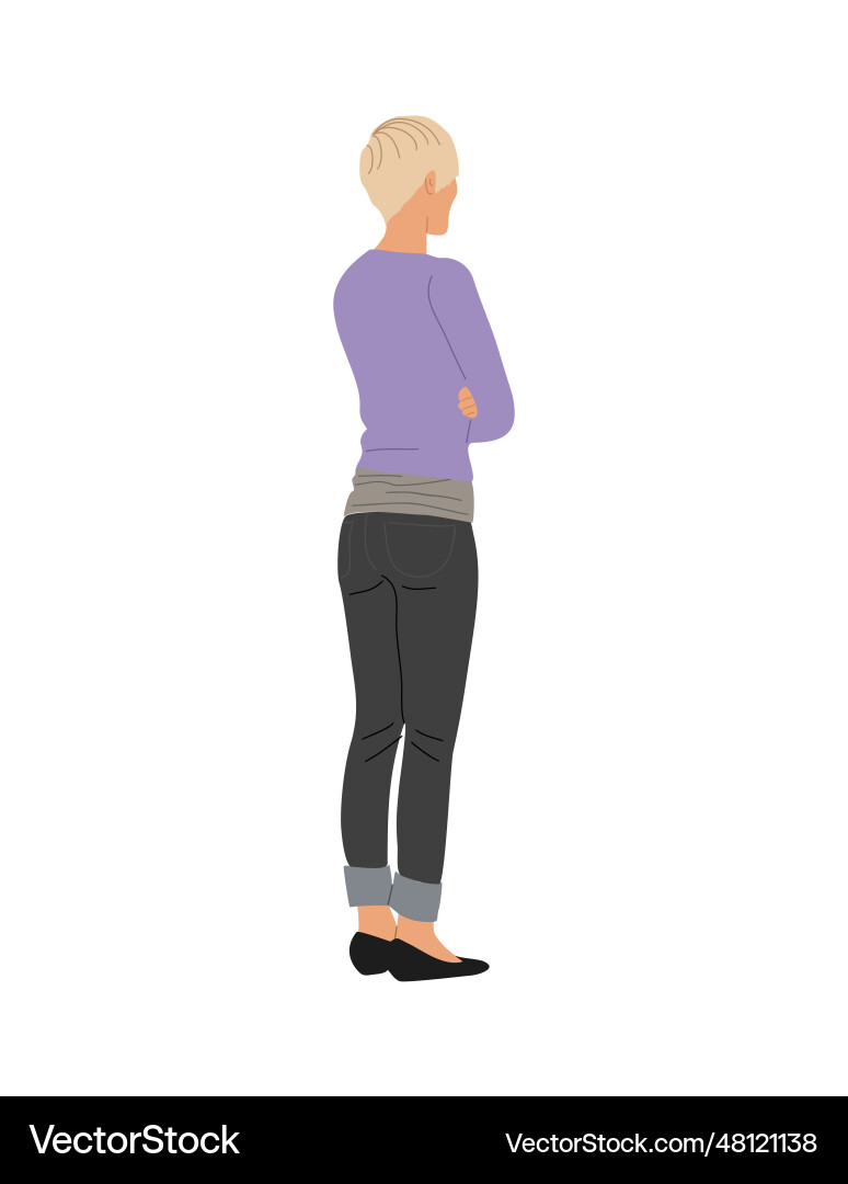Young woman standing back view isolated Royalty Free Vector