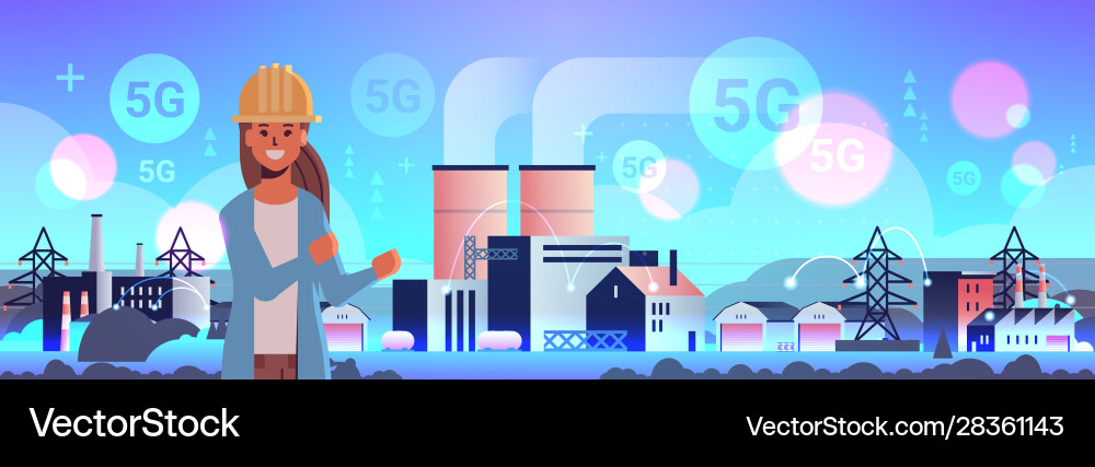 Female engineer working on manufacturing factory Vector Image