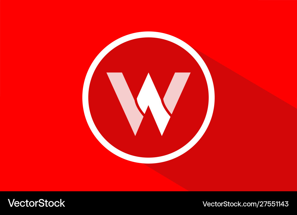 Long shadow w red letter logo alphabet Royalty Free Vector