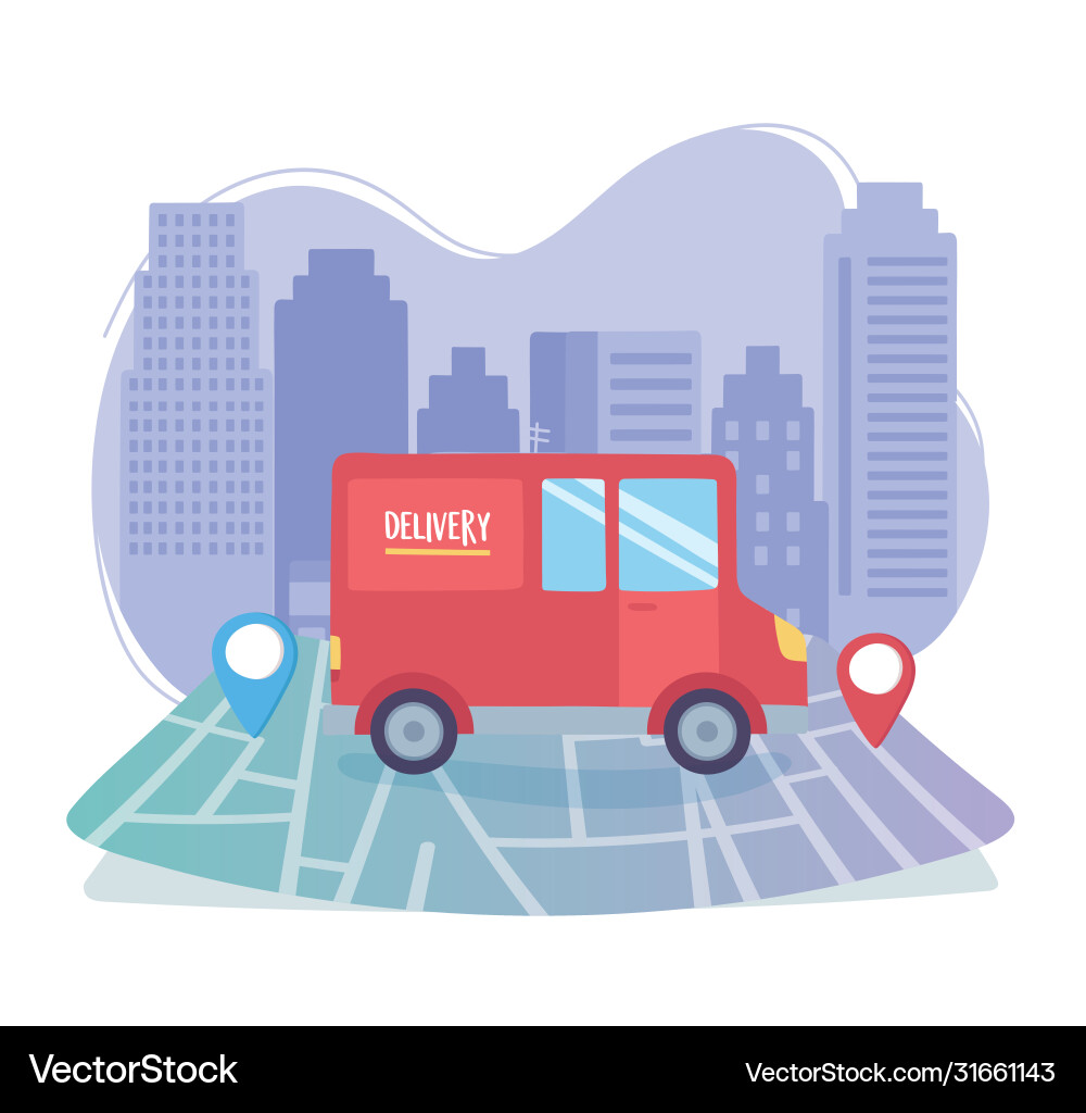 Online delivery service truck on navigation map Vector Image