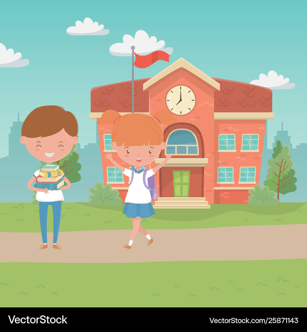 School building and kids design Royalty Free Vector Image
