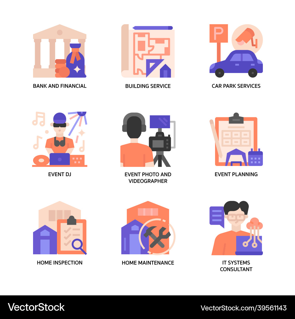 Services business icons set Royalty Free Vector Image