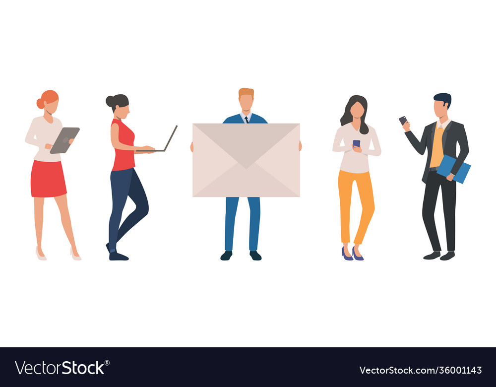 Set business people using various gadgets Vector Image