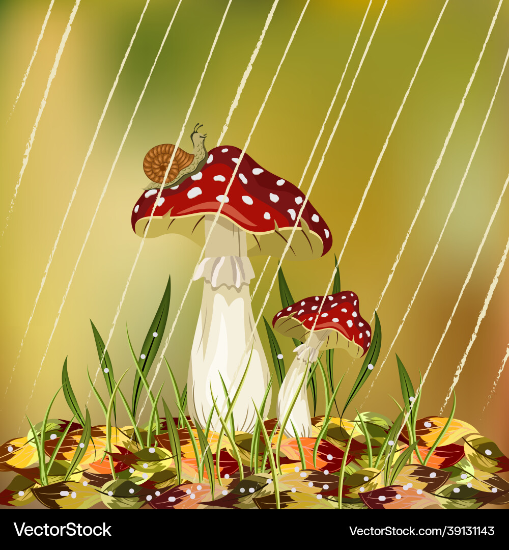 With mushrooms in the rain Royalty Free Vector Image