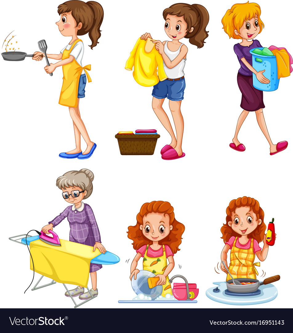 Women doing different chores Royalty Free Vector Image Women doing different chores Royalty Free Vector Image