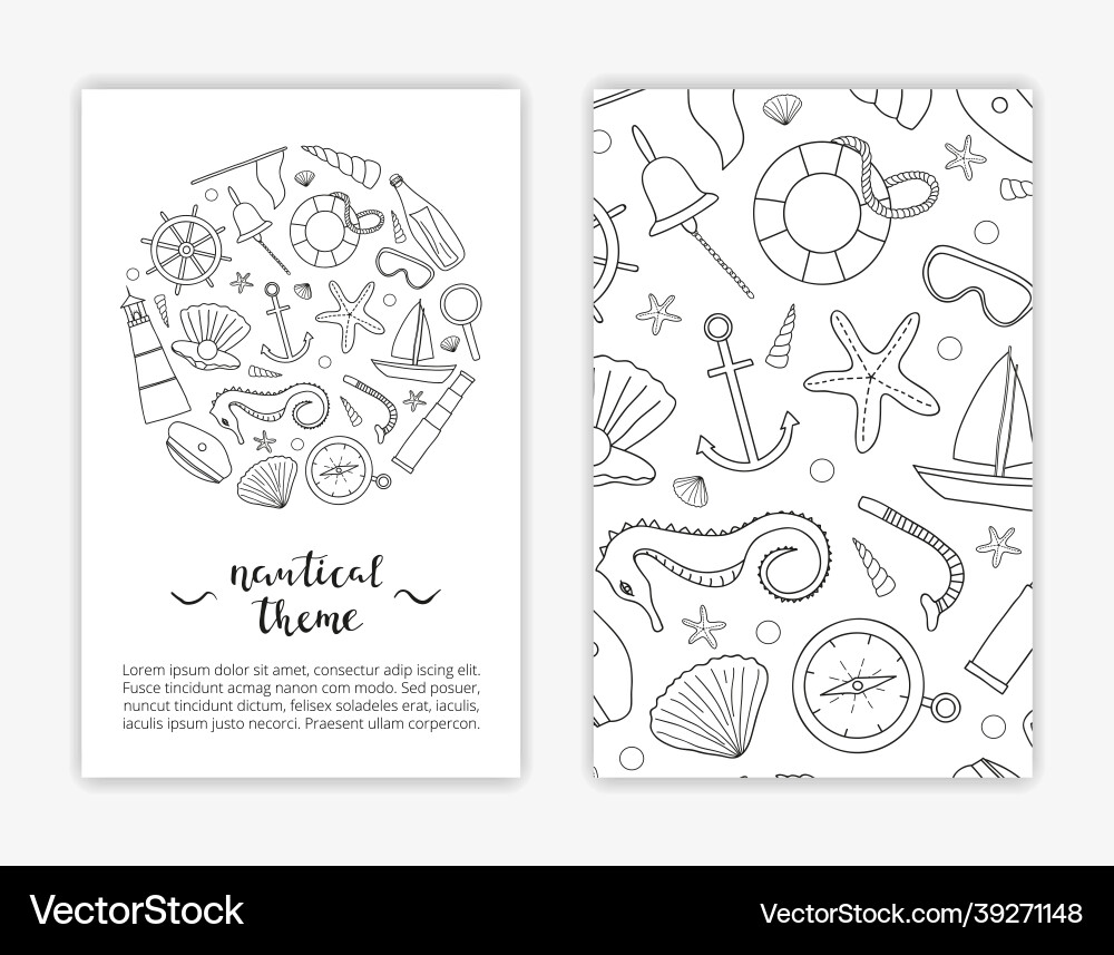 Card templates with hand drawn nautical items Vector Image