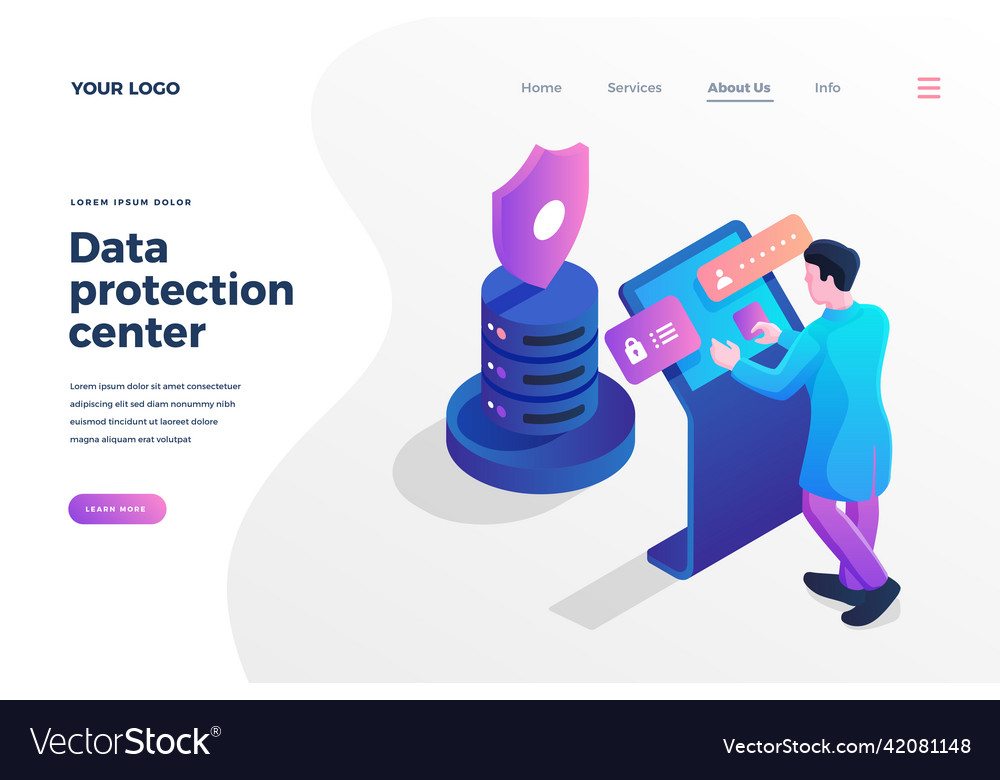 Data protection center isometric landing page Vector Image