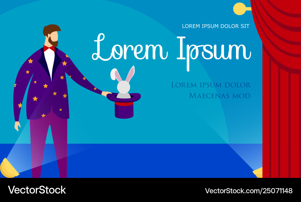Magician in costume performing tricks with rabbit Vector Image