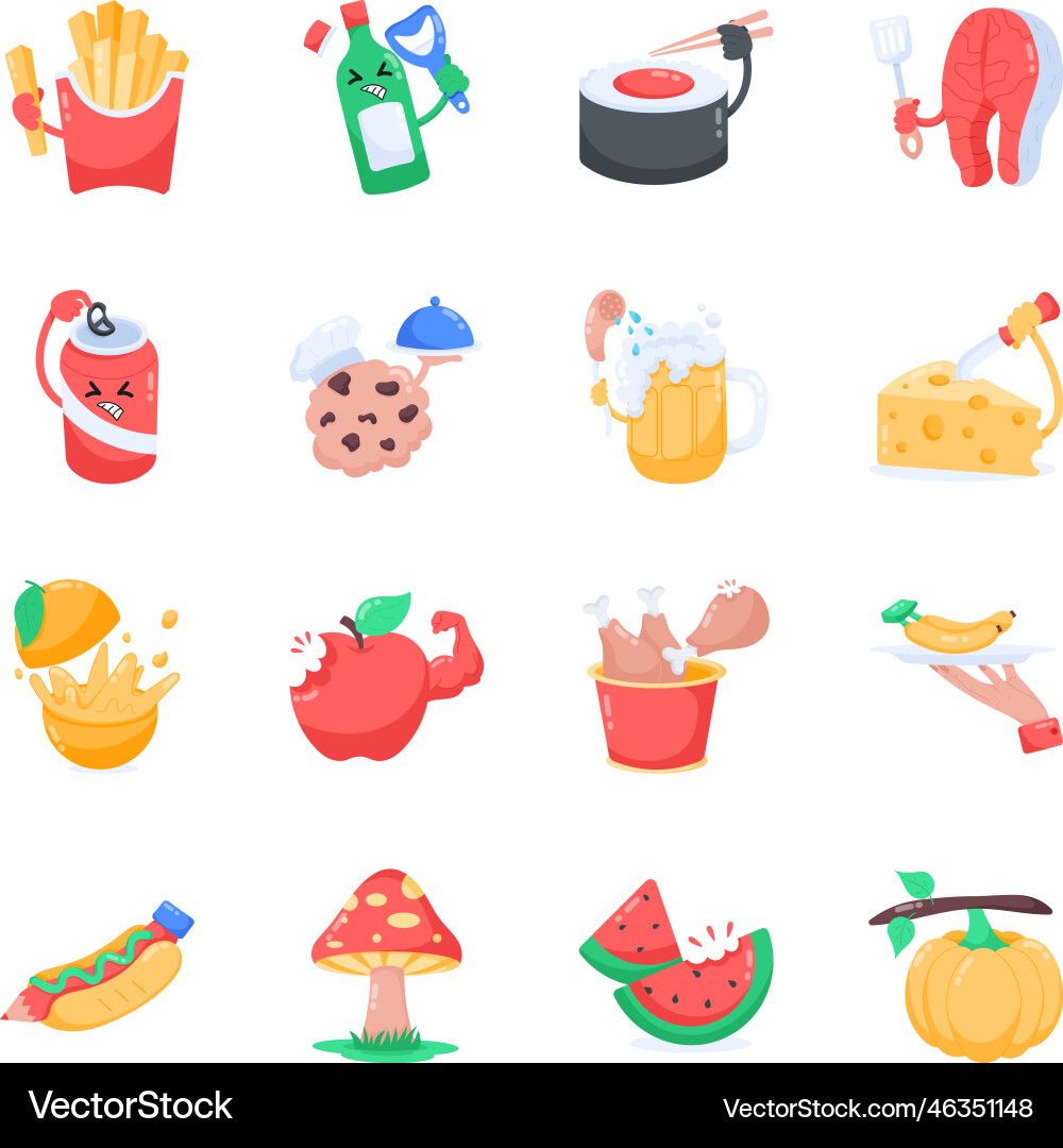 Pack of food flat stickers Royalty Free Vector Image