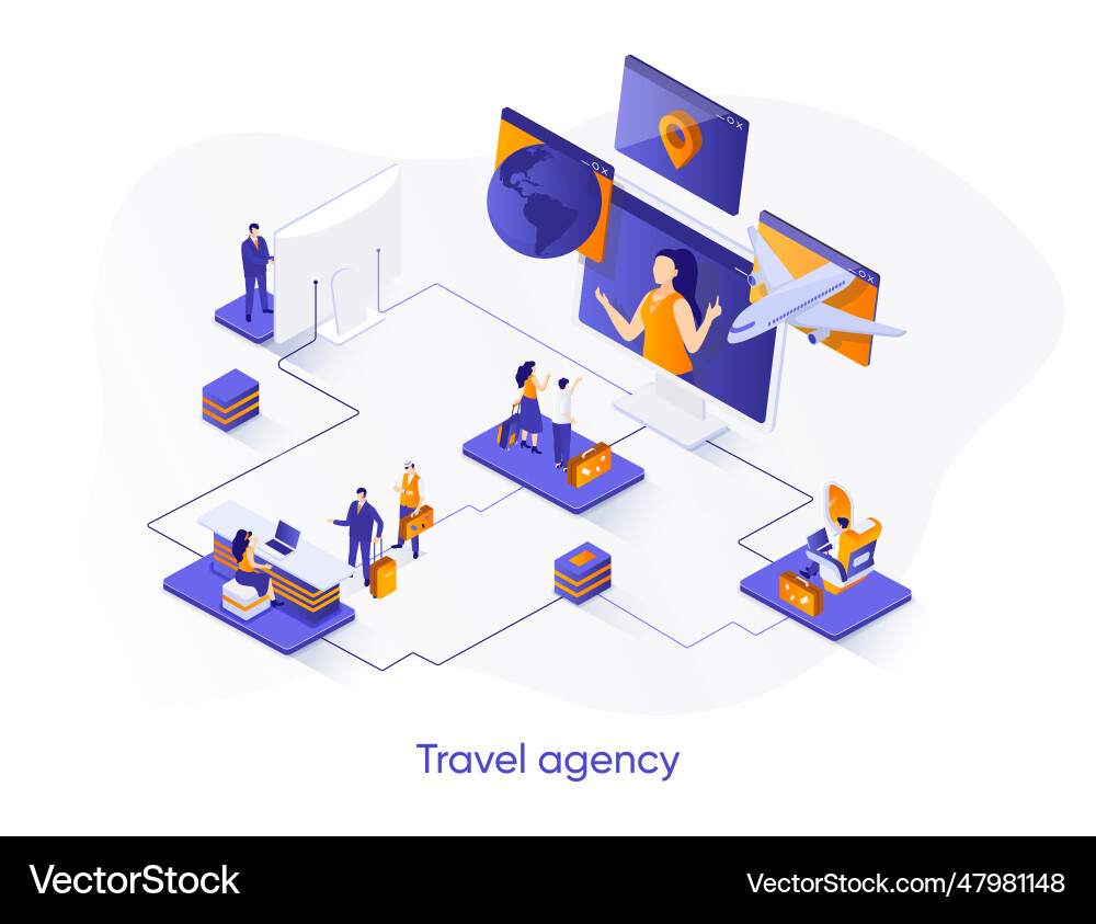 Travel agency isometric web banner tour operator Vector Image