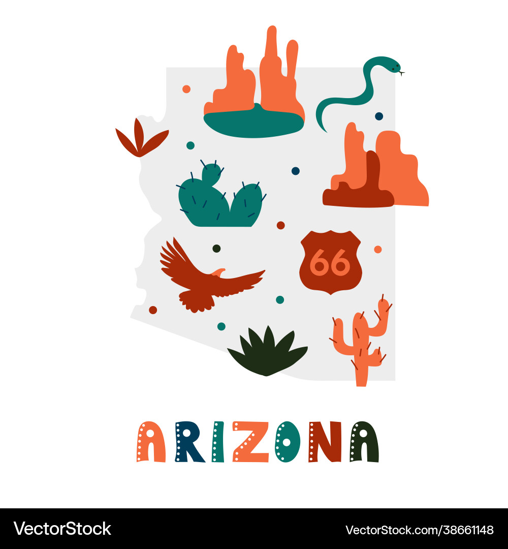 Usa map collection state symbols on gray Vector Image
