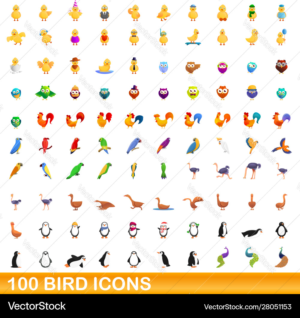 100 bird icons set cartoon style Royalty Free Vector Image
