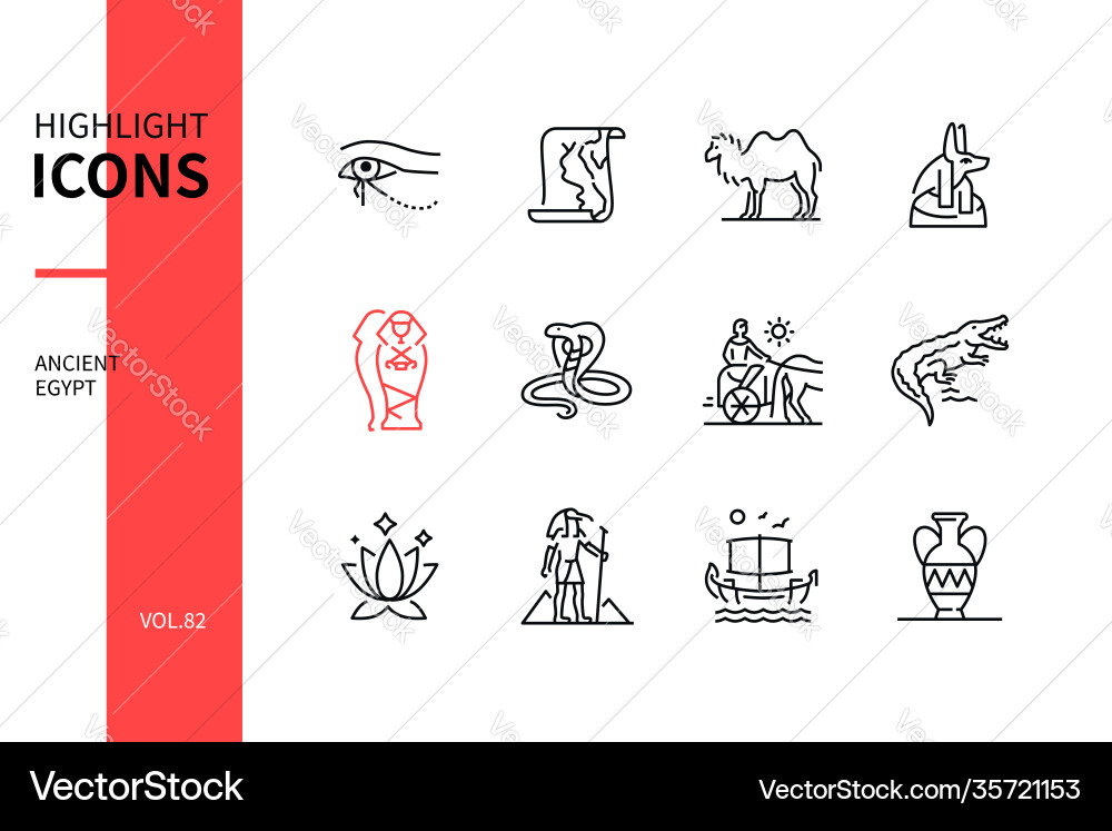Ancient egypt - modern line design style icons set