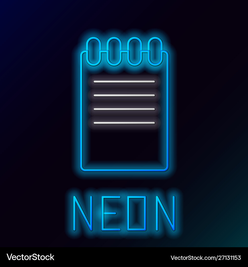 Blue glowing neon line notebook icon on black Vector Image