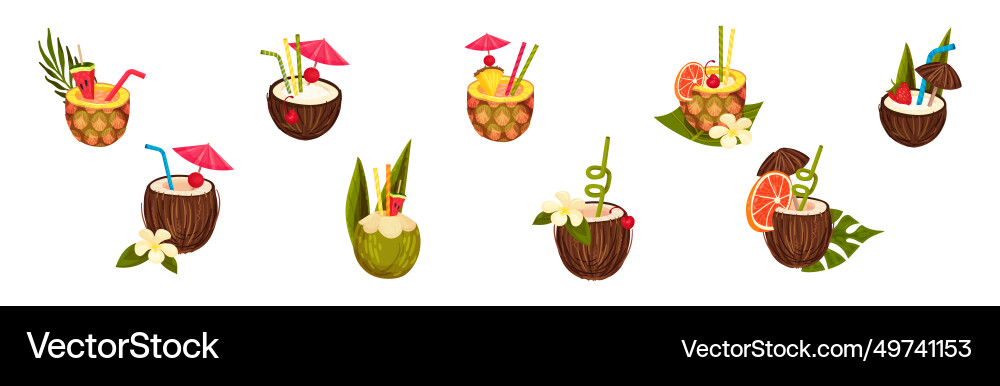 Cool coconut and pineapple cocktail in shell Vector Image