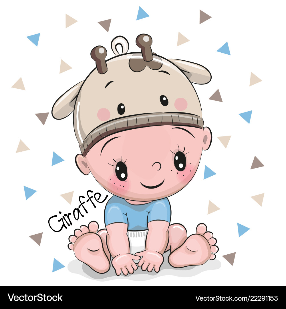Cute cartoon baboy in a giraffe hat Royalty Free Vector