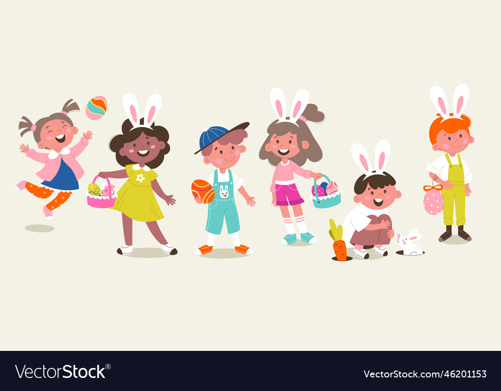 Easter children flat icons set cut kids Royalty Free Vector