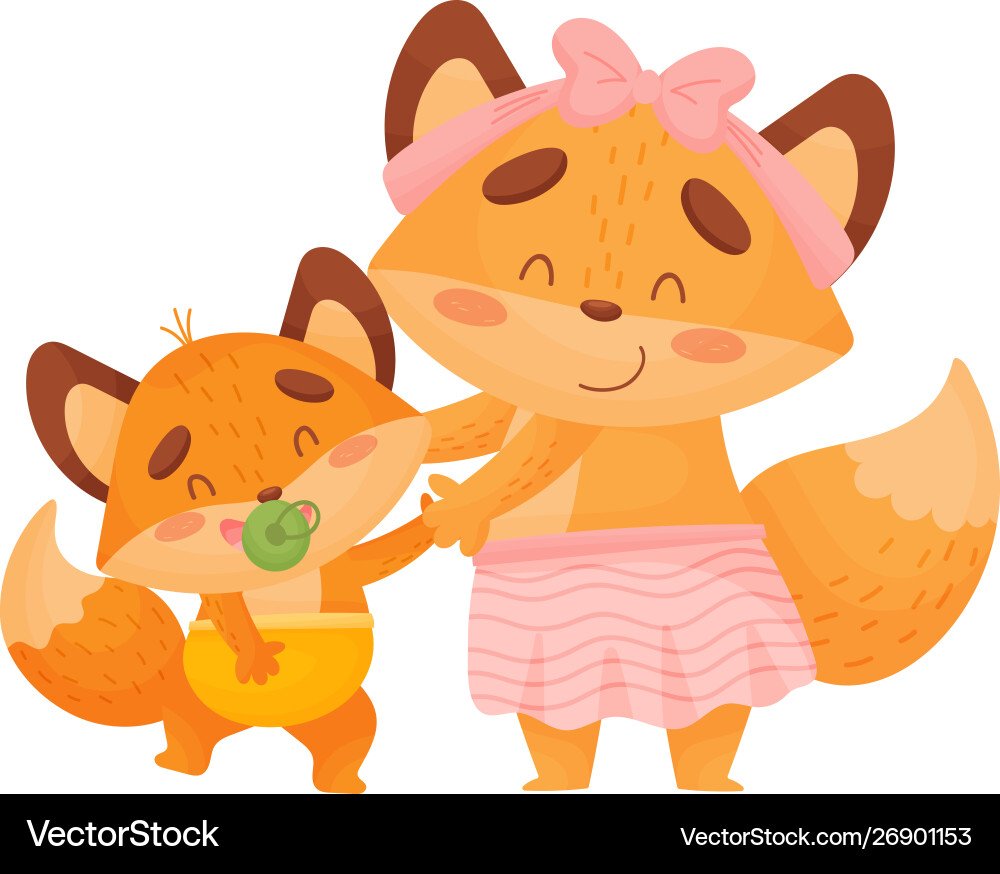 Mom is a fox with little son Royalty Free Vector Image