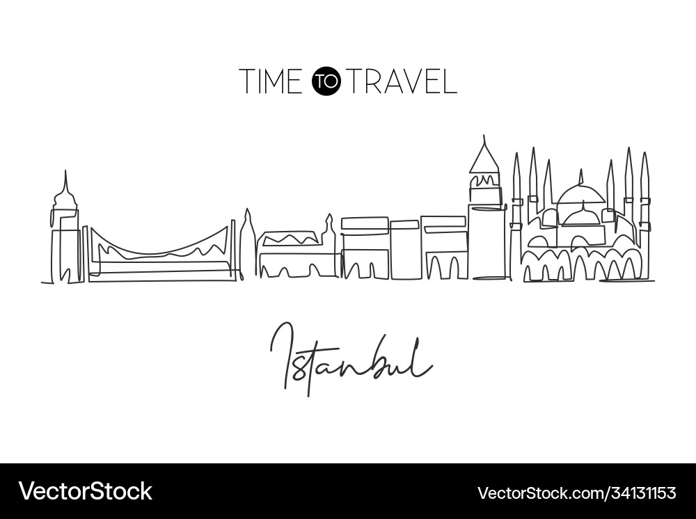One continuous line drawing istanbul city Vector Image