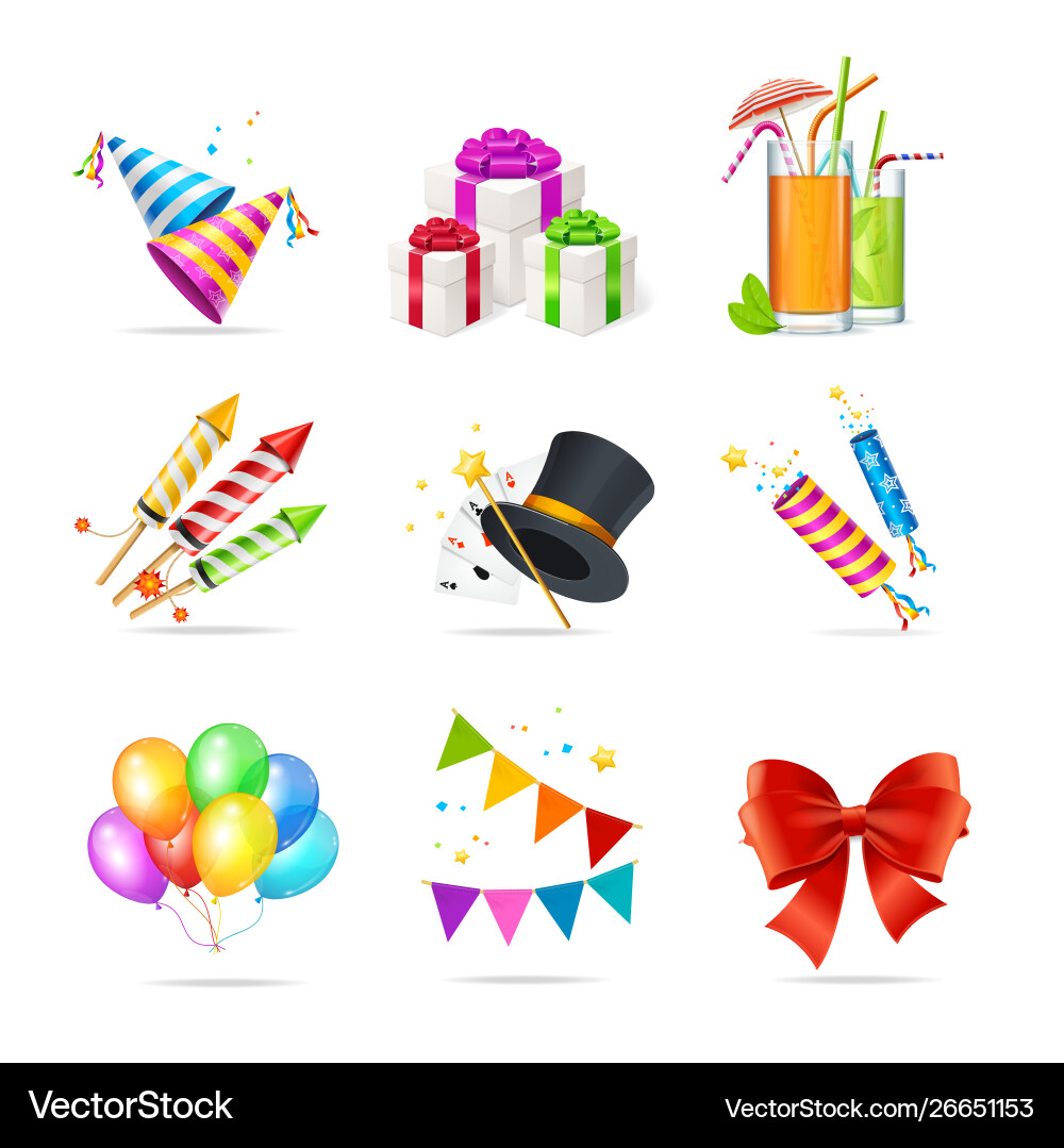 Realistic 3d detailed party icon set Royalty Free Vector