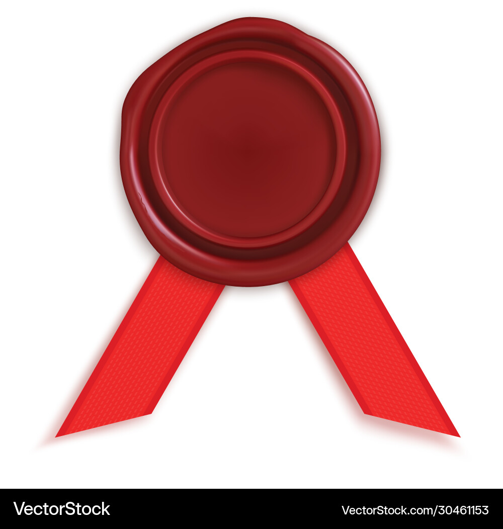Red wax seal with ribbon Royalty Free Vector Image