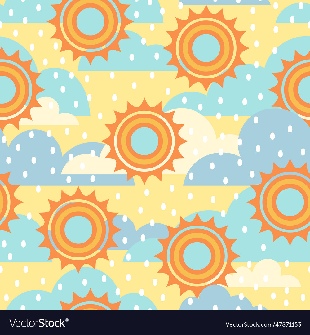 Seamless clouds and sun pattern simple Royalty Free Vector