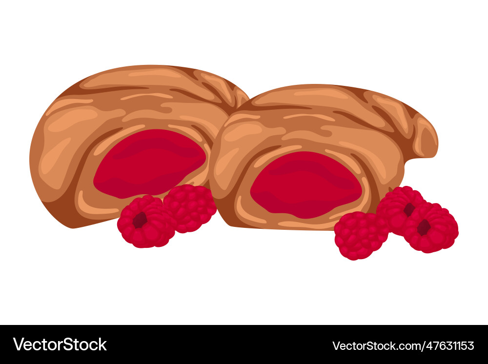 Sweet croissant with stuffing raspberries illus Vector Image