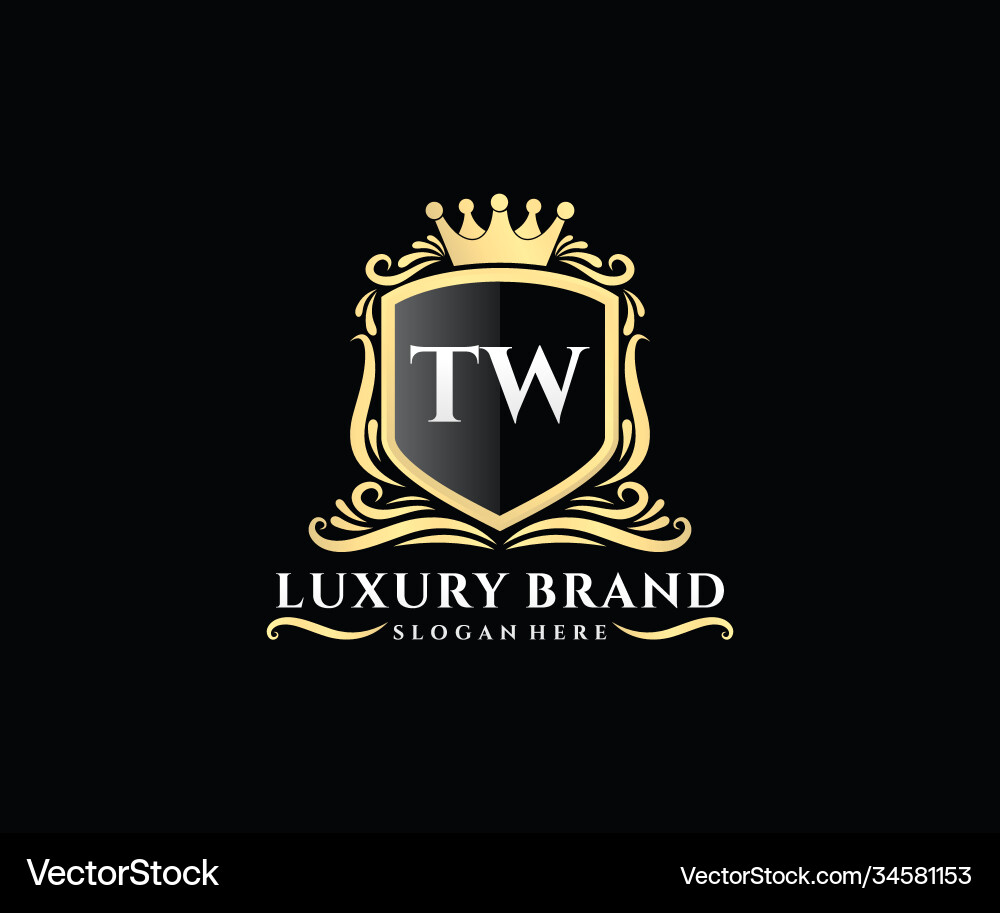 Tw initial letter gold calligraphic feminine Vector Image