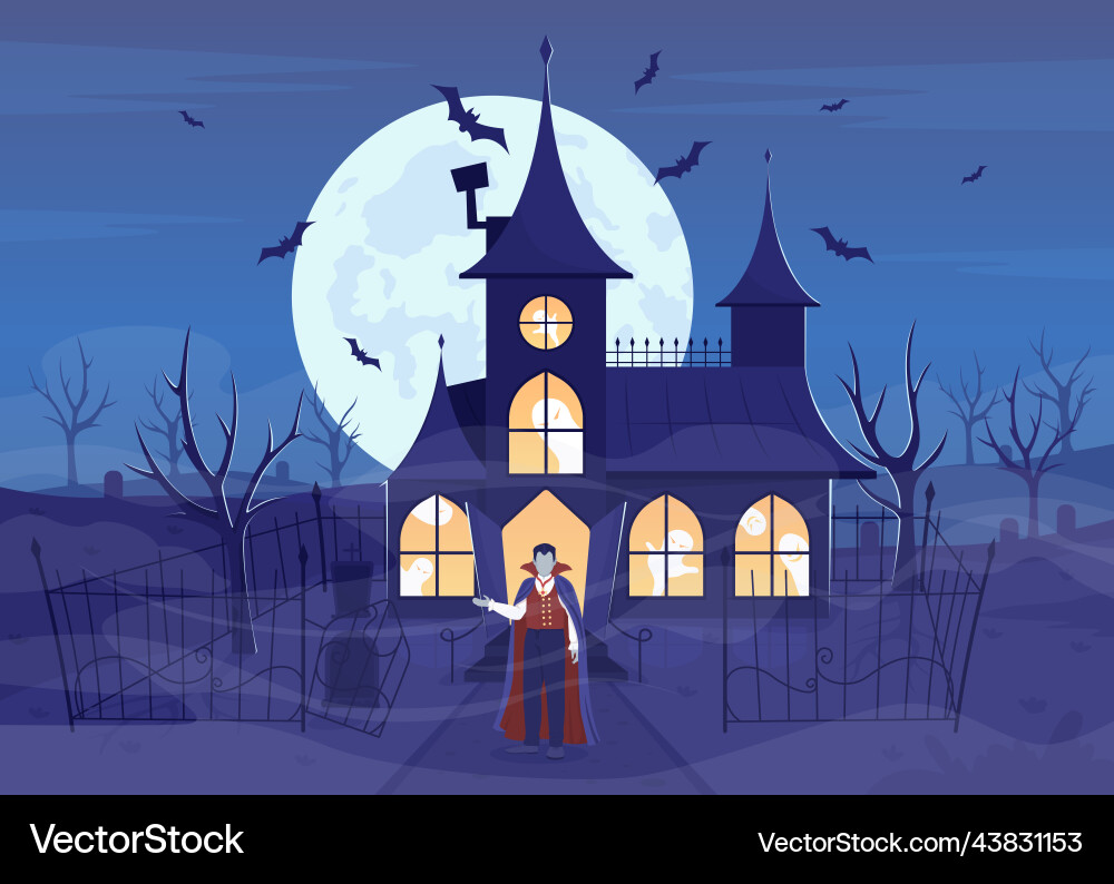 Vampire inviting to his house flat color Vector Image