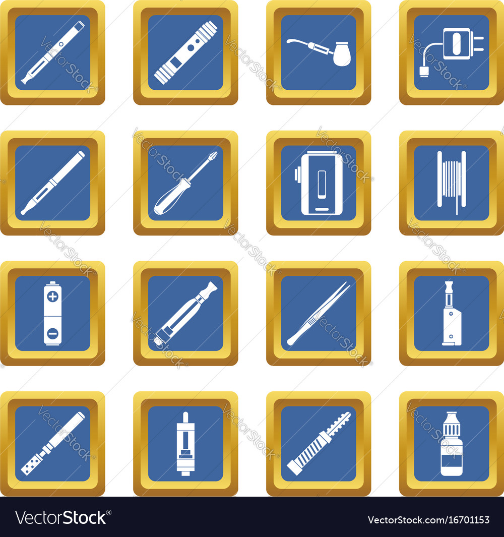 Vaping icons set blue Royalty Free Vector Image