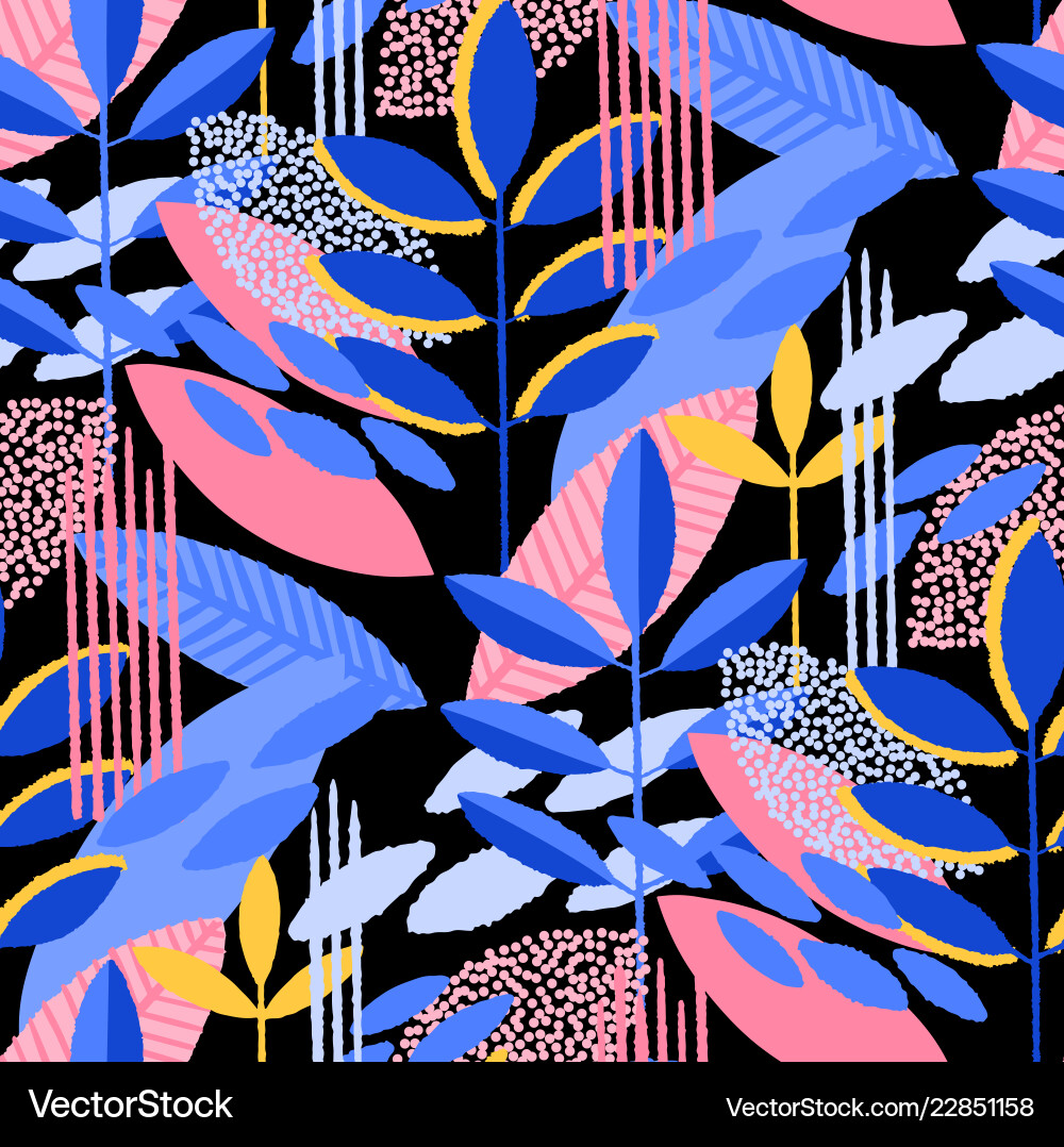Abstract seamless pattern of minimalistic leaves Vector Image