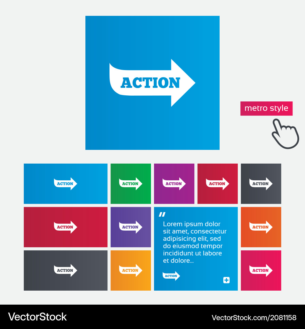 Action sign icon motivation button with arrow Vector Image