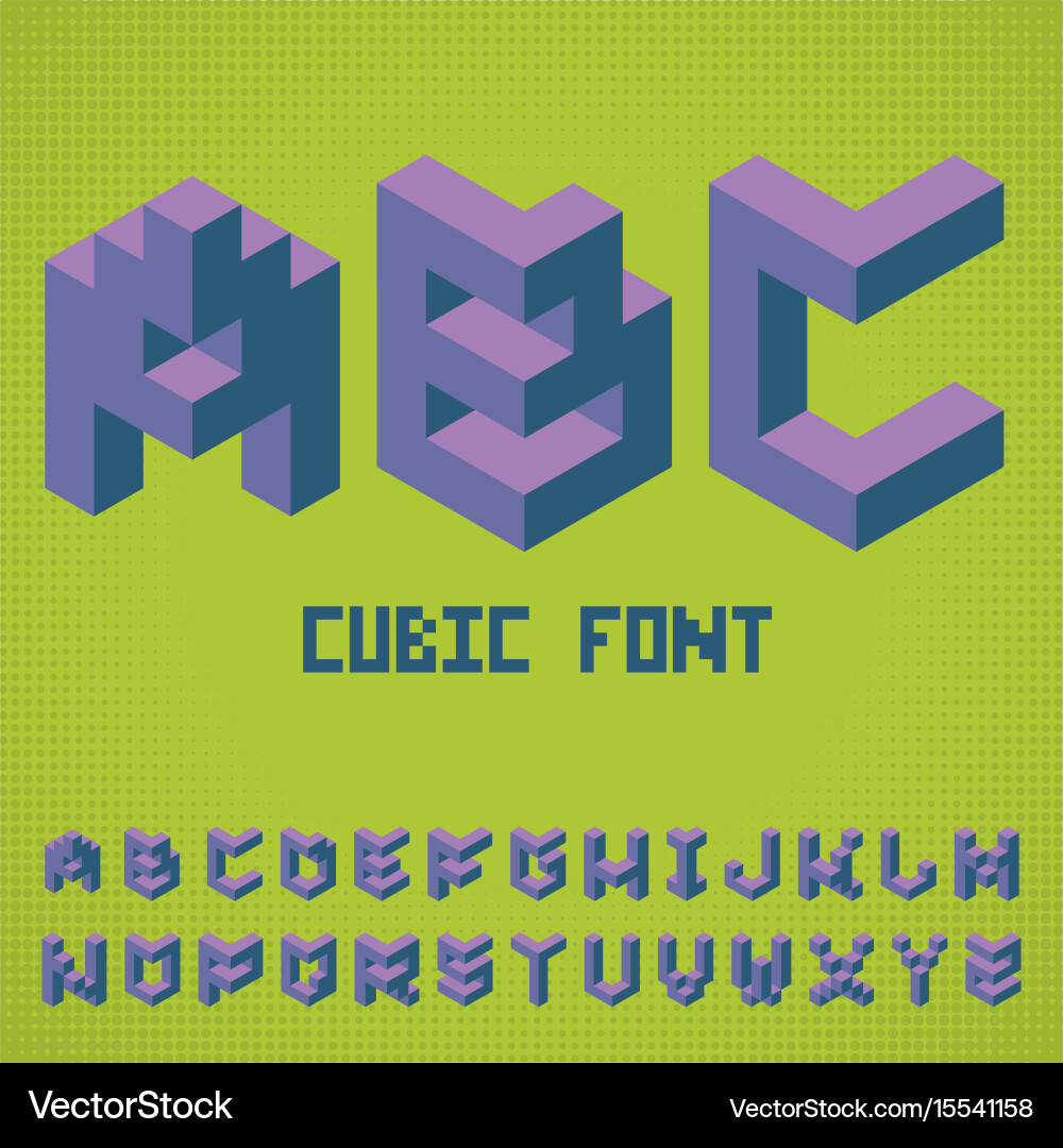 Alphabet cubic font poster Royalty Free Vector Image