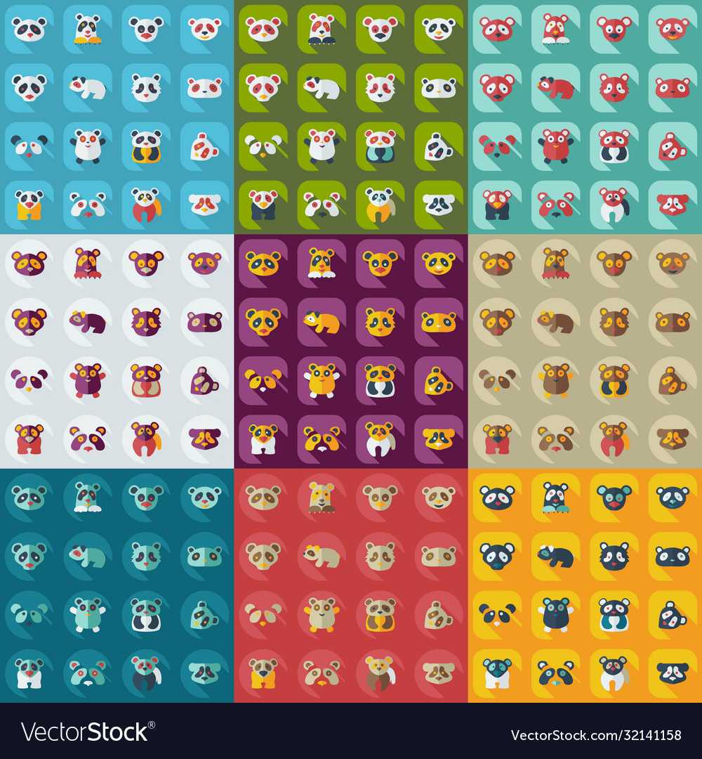 Flat concept set modern design with shadow pandas Vector Image