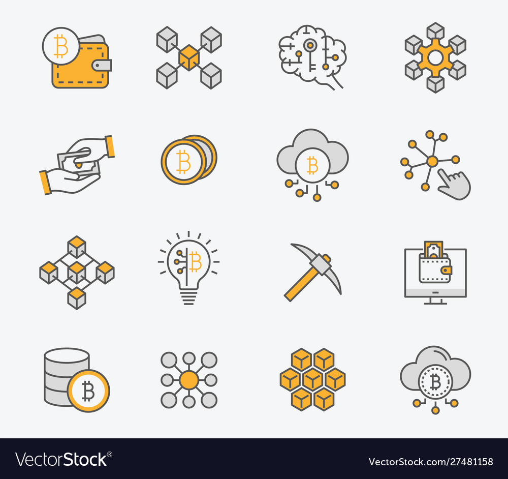 Set blockchain icons editable stroke Royalty Free Vector