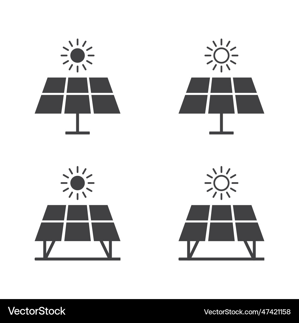 Sun energy icon solar panels isolated flat design Vector Image