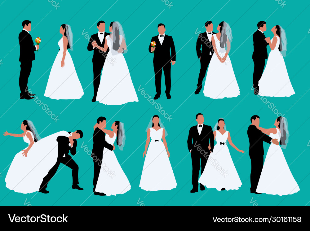 Two color set groom and bride Royalty Free Vector Image