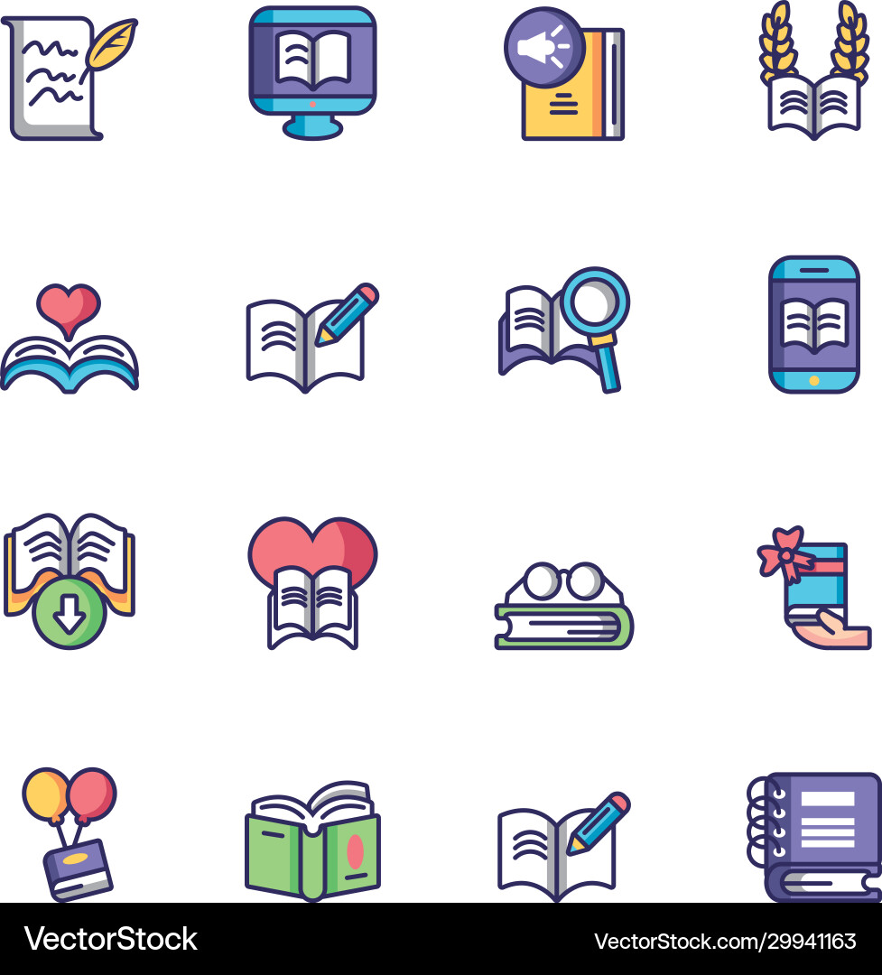 Books icon set line and fill style Royalty Free Vector Image