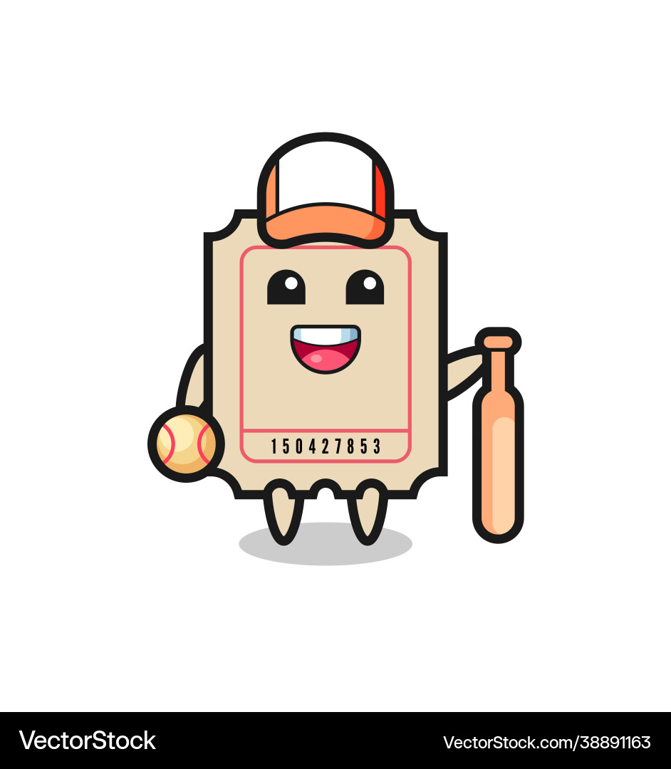 Cartoon character ticket as a baseball player Vector Image
