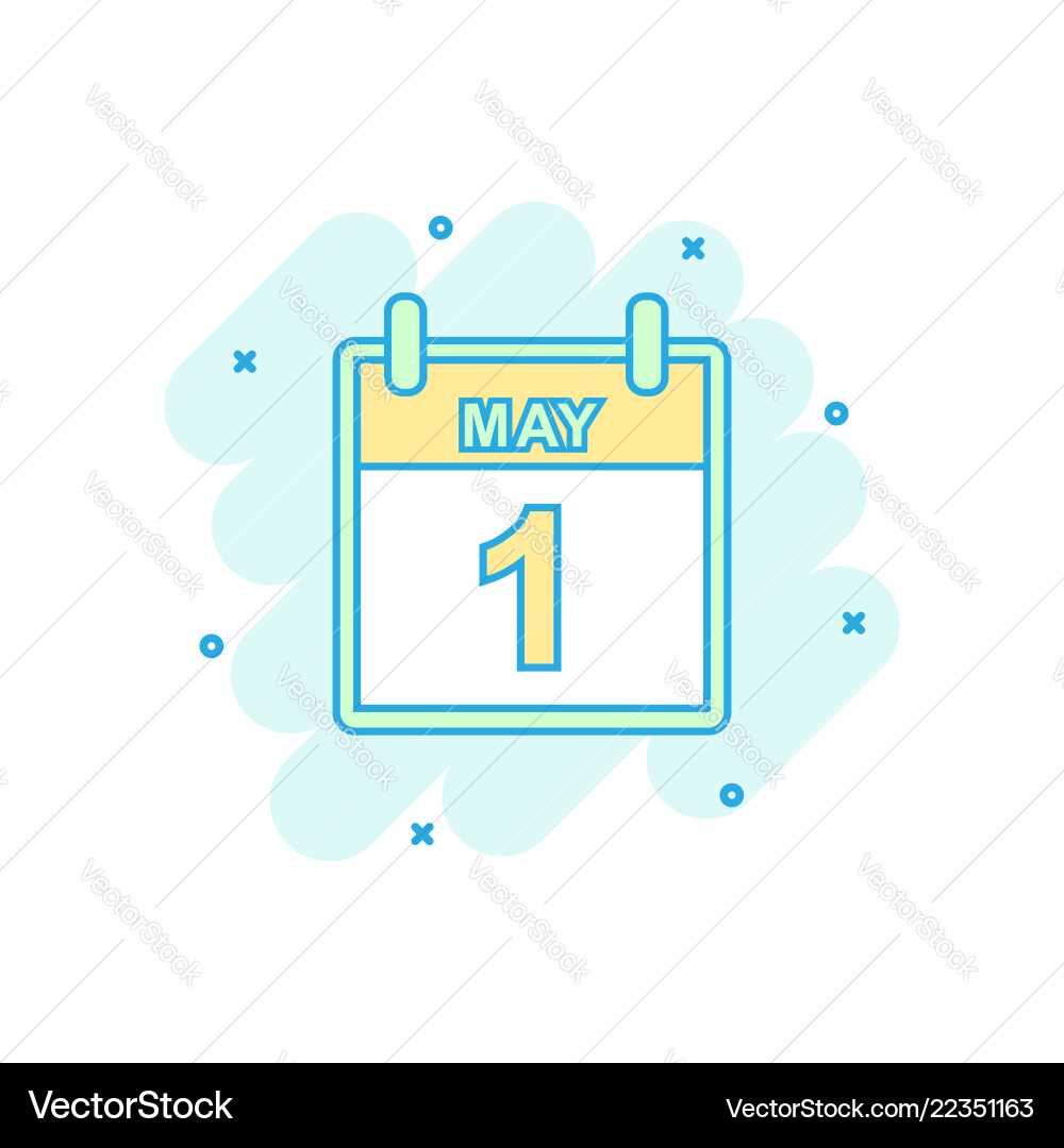 Cartoon colored may 1 calendar icon in comic Vector Image