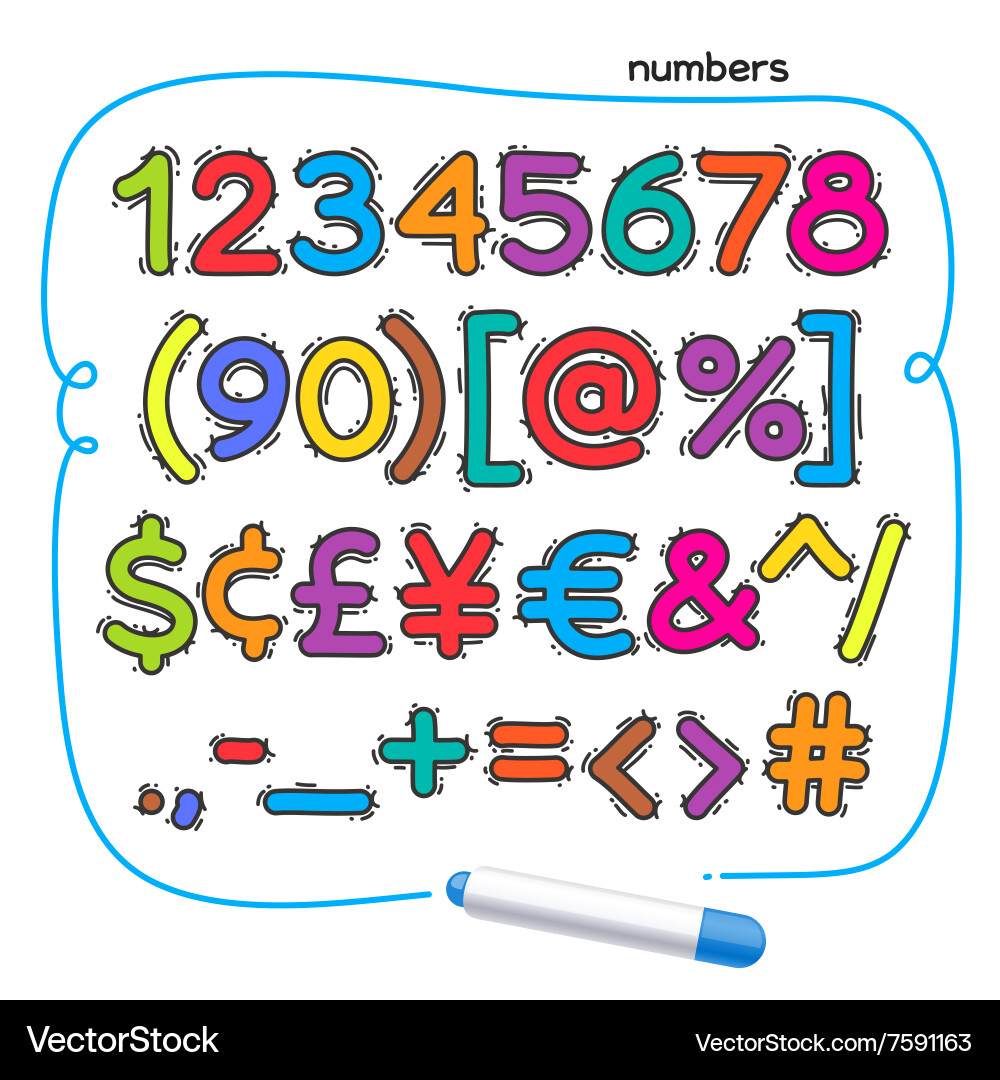 Cartoon colorful doodle numbers Royalty Free Vector Image