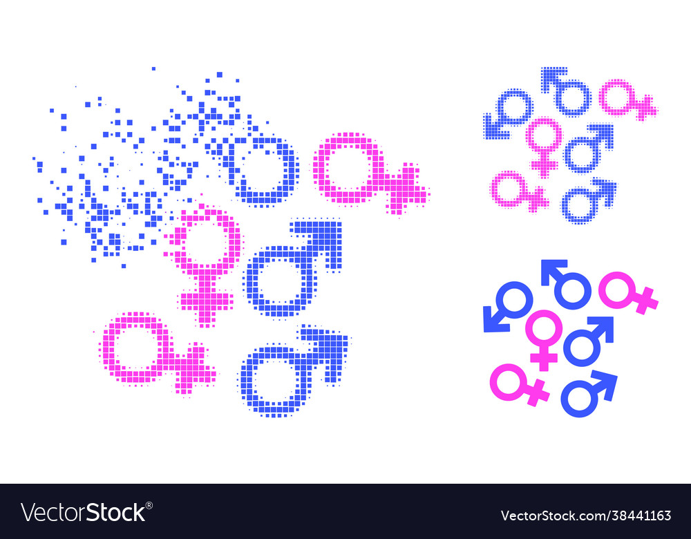 Dust dotted gender symbols icon with halftone Vector Image Dust dotted gender symbols icon with halftone Vector Image